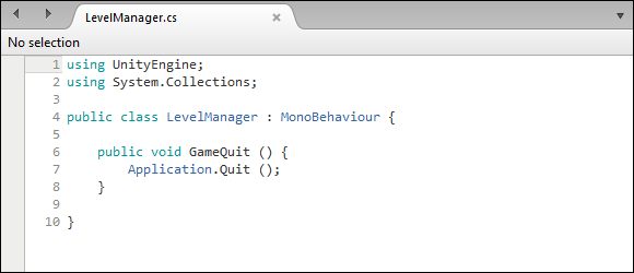 建立一個 C# 腳本並套用到 LevelManager 物件，內容如下：